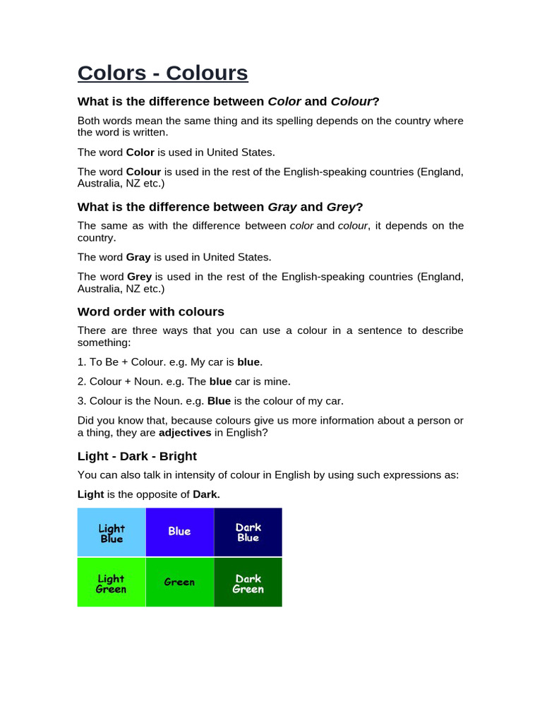 Color vs. Colour: Key Differences Explained | PDF