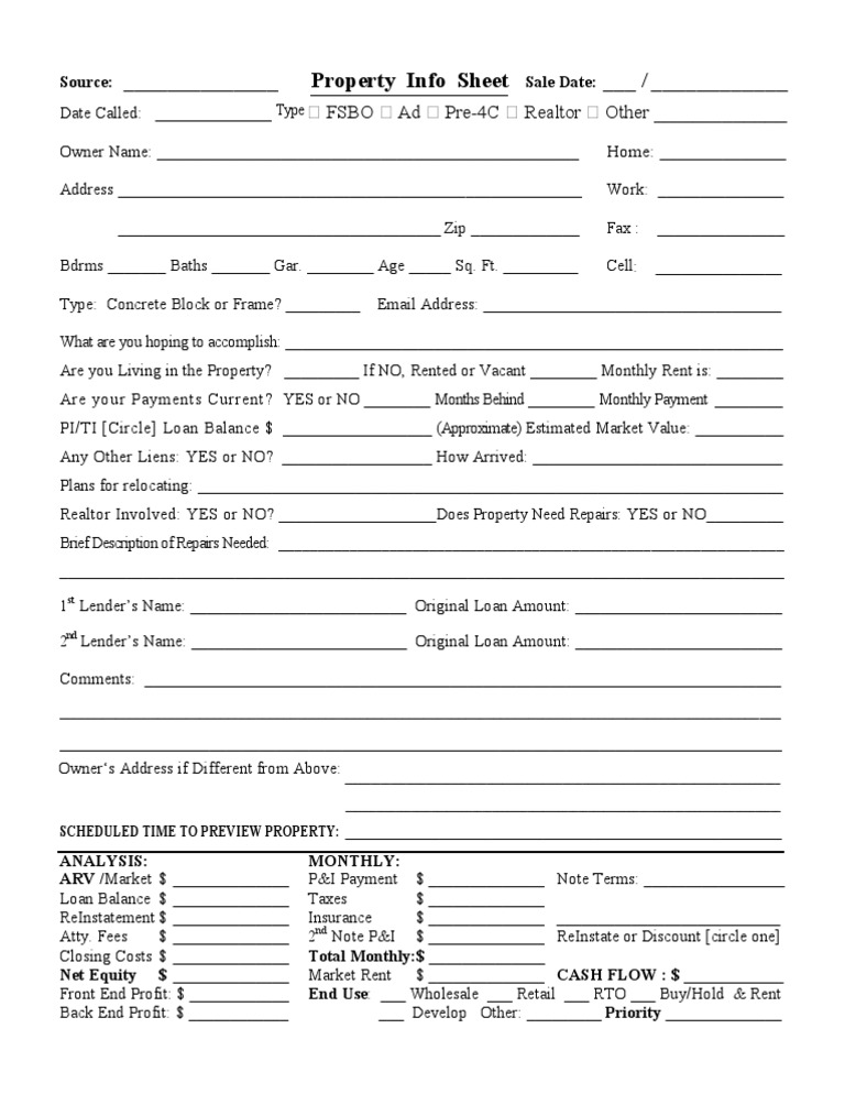 Property Info Sheet for Sale Analysis | PDF | Law