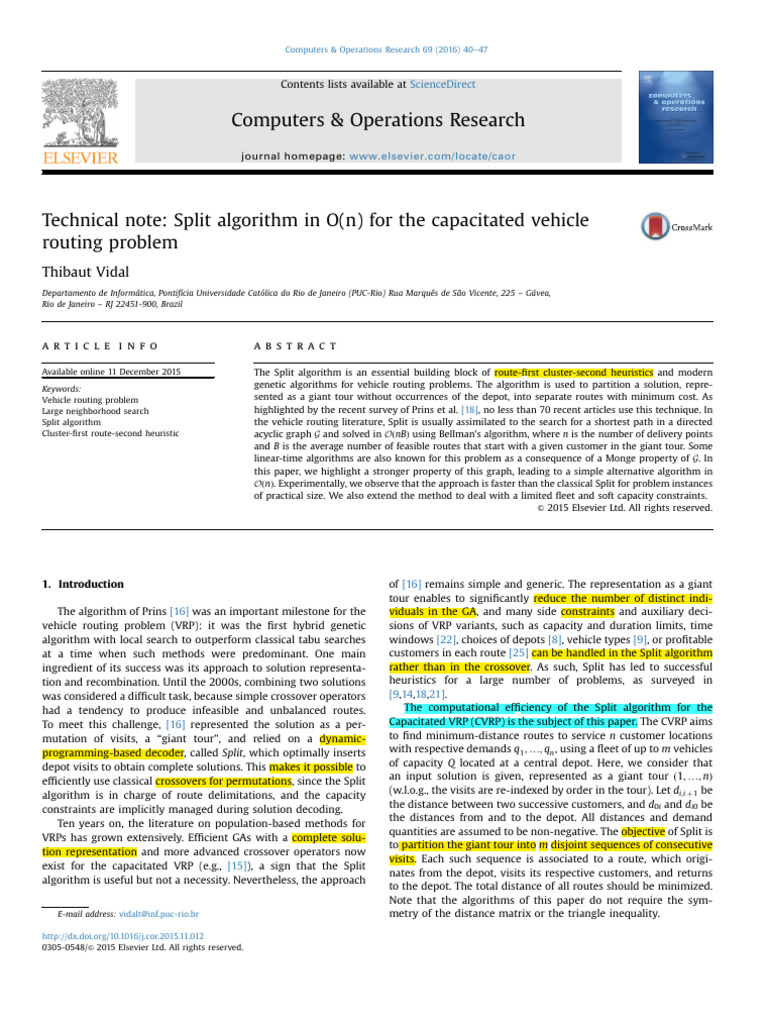 2016 - Split Algorithm in O (N) For The Capacitated Vehicle Routing ...