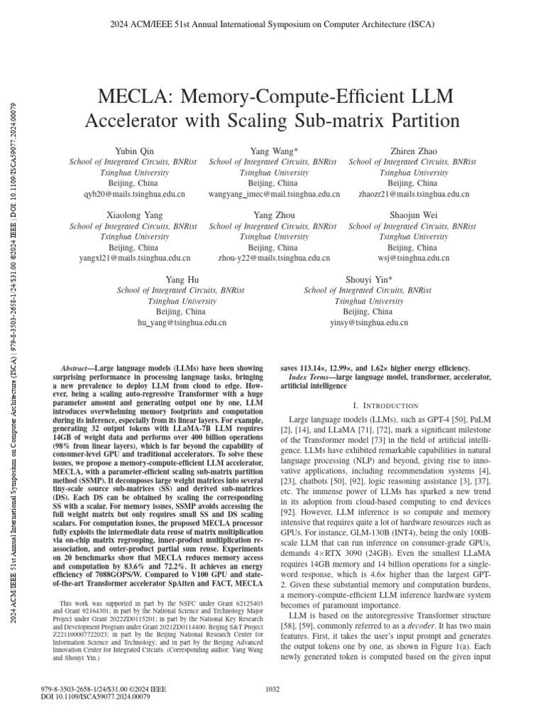 MECLA Memory-Compute-Efficient LLM Accelerator With Scaling Sub-Matrix Partition | PDF | Applied ...
