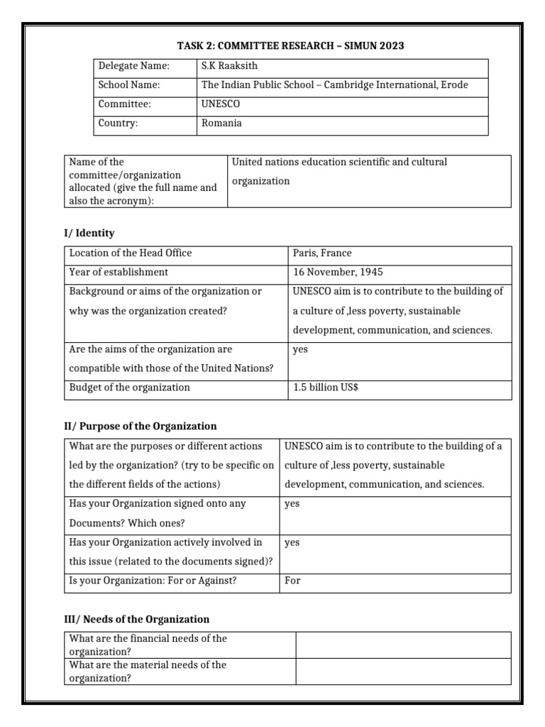 SIMUN Task 2 - Committee Research | PDF