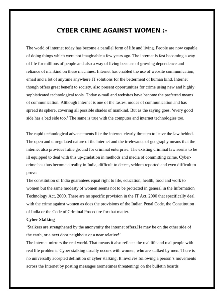 Cyber Crime Against Women | PDF | Stalking | Defamation