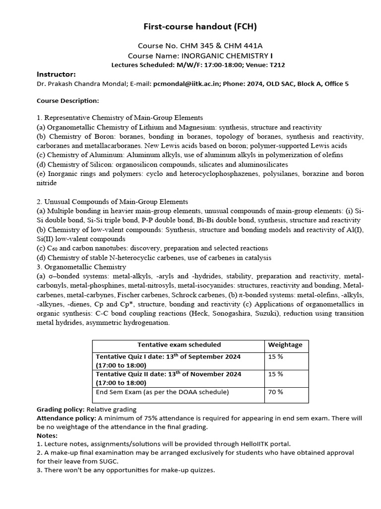 FCH - Inorganic Chemistry I | PDF | Organometallic Chemistry | Inorganic Chemistry