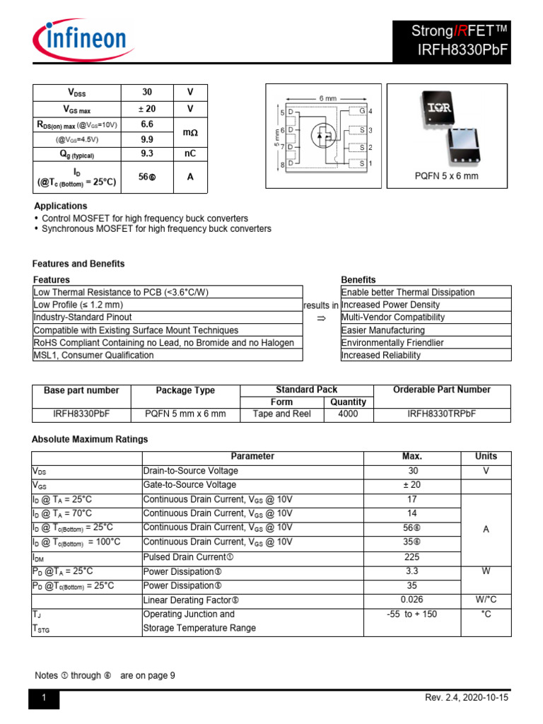 Infineon IRFH8330 DataSheet v02 - 02 EN | PDF | Electrical Engineering | Electricity
