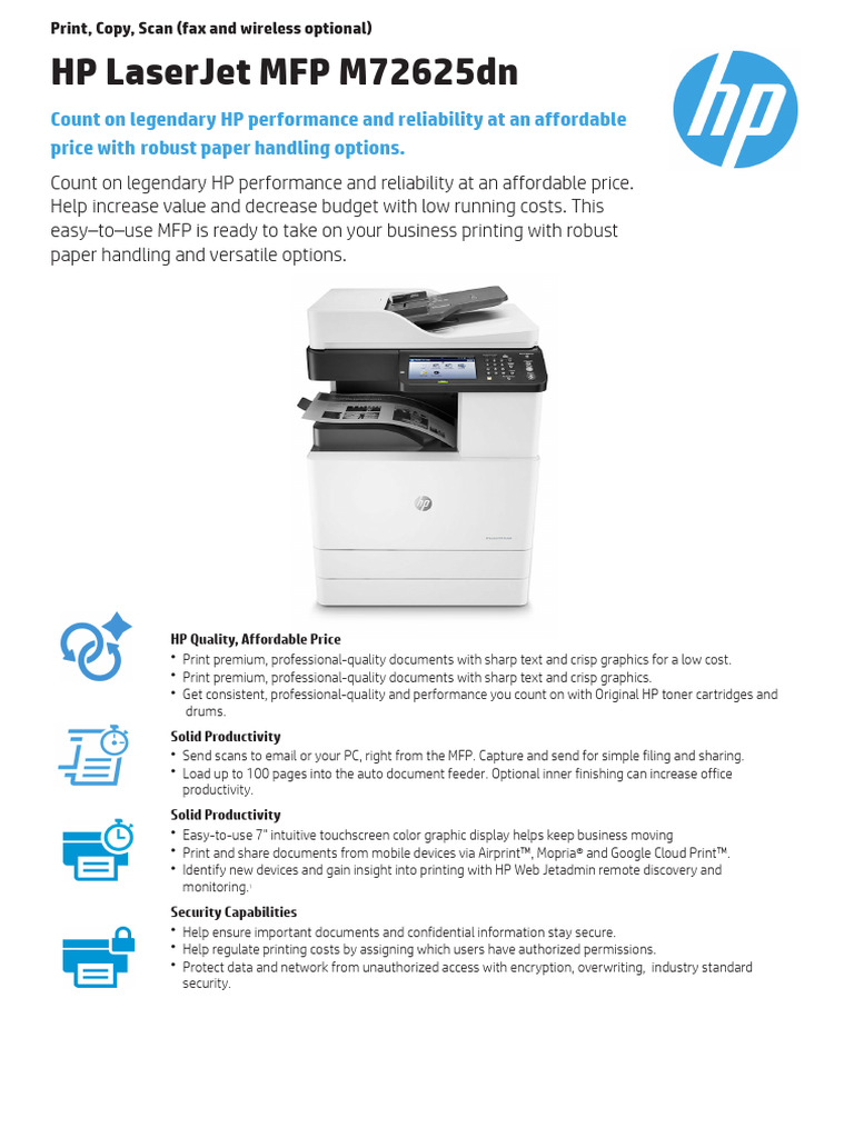 HP Laserjet MFP m72625dn 1556197647 | PDF | Image Scanner | Linux
