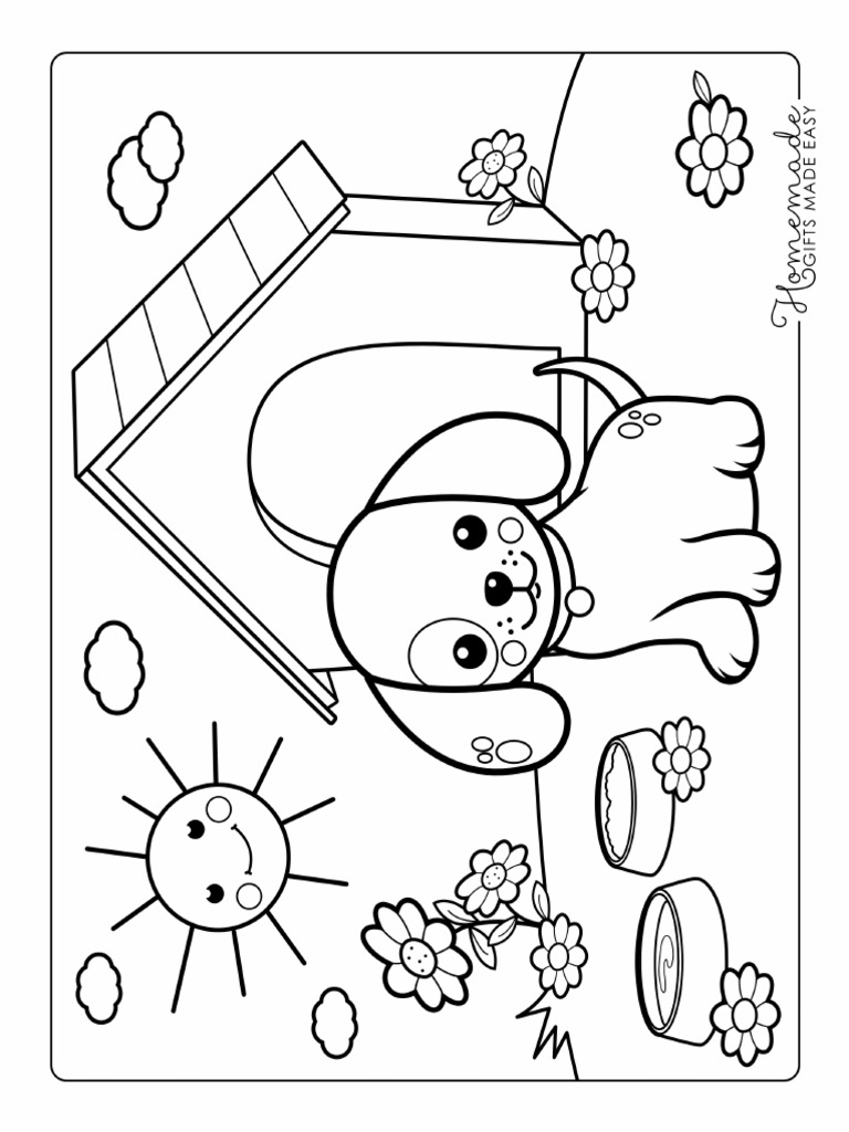 Dog Coloring Pages Cute Puppywith Kennel in Garden | PDF