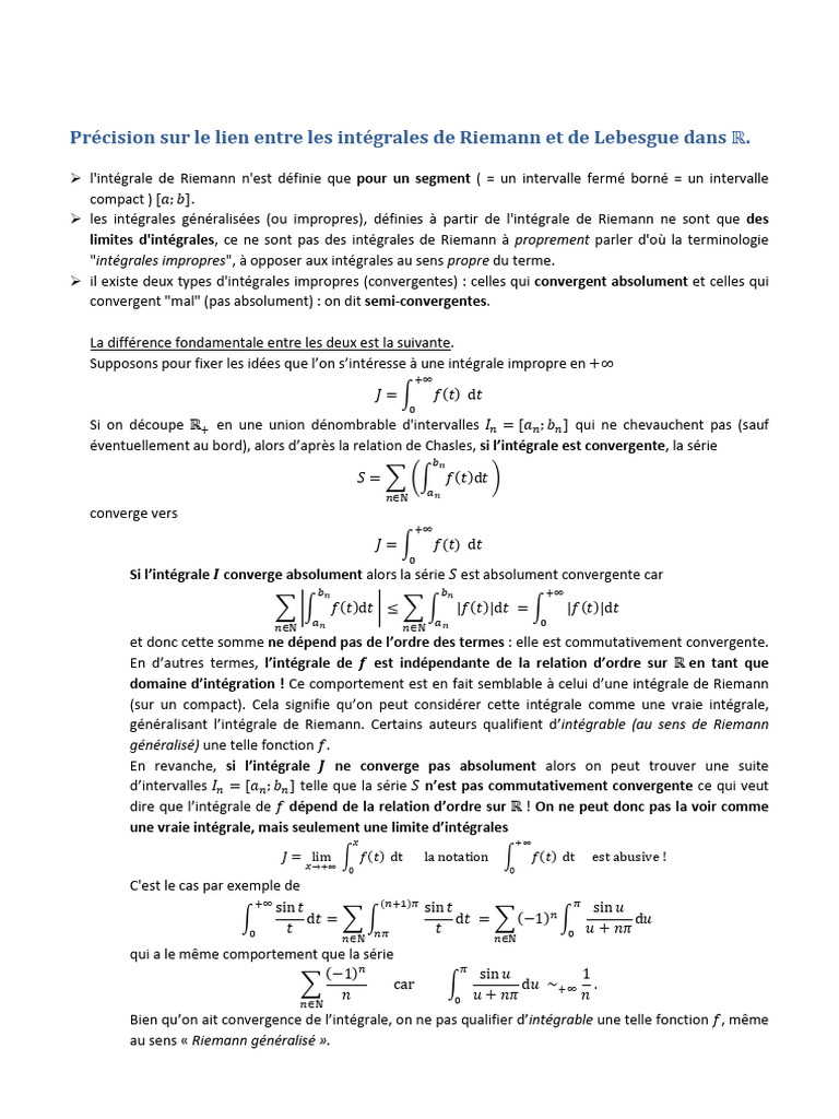 Intégrales de Riemann et Lebesgue | PDF | Intégral | Limite (mathématiques)