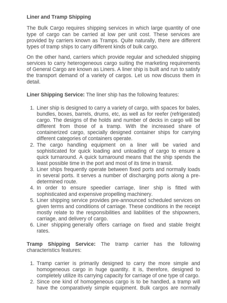 Liner vs Tramp Shipping Services Explained | PDF | Cargo | Containerization