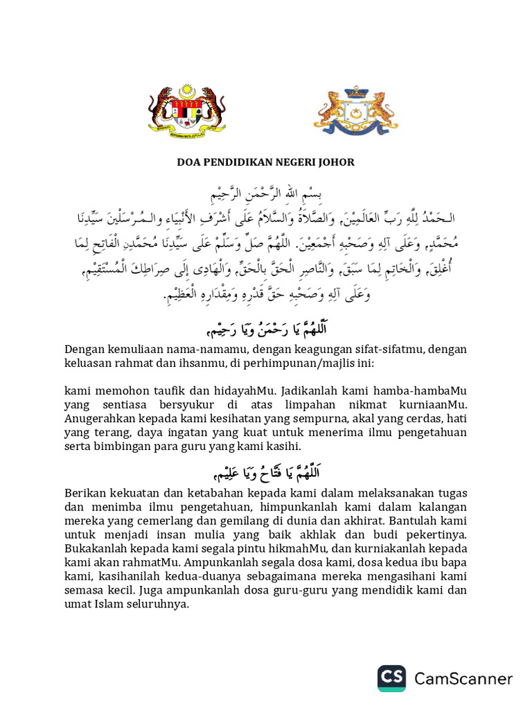 Doa Rasmi Pendidikan Negeri Johor-1 | PDF