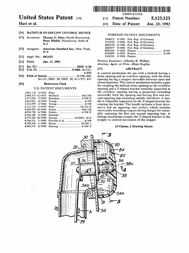 BATHTUB OVERFLOW CONTROL DEVICE Patent | PDF