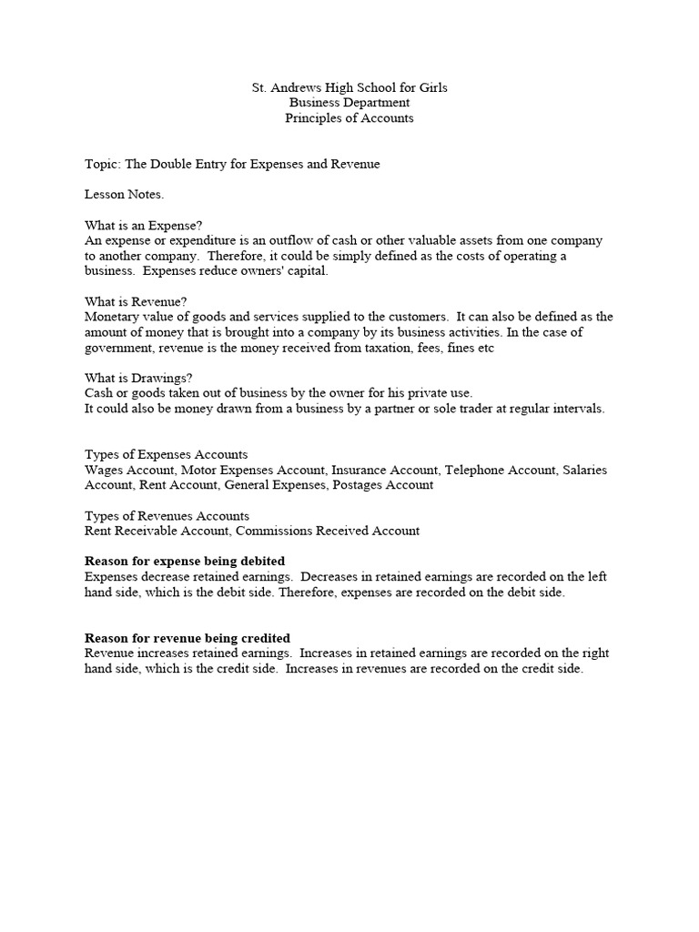 Double Entry for Revenue and Expenses | PDF