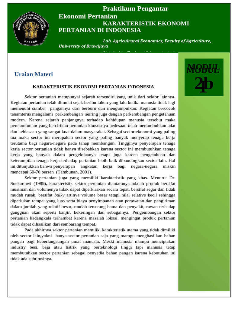 Modul 2b. Karaakteristik Pertanian Di Indonesia-Praktikum | PDF
