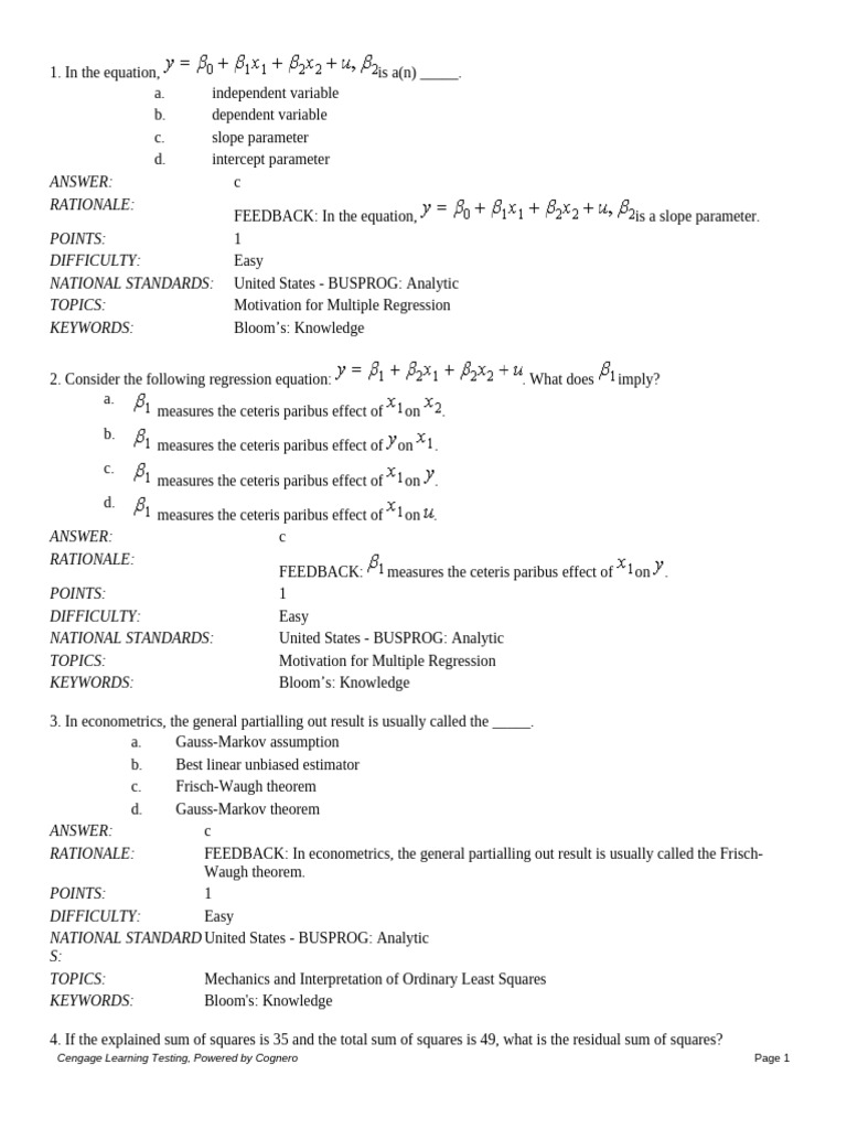 Chapter 3 Multiple Regression Analysis Estimation | PDF | Ordinary Least Squares | Regression ...