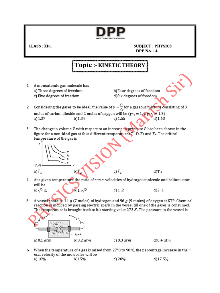Physics DPP: Kinetic Theory Questions | PDF | Gases | Temperature