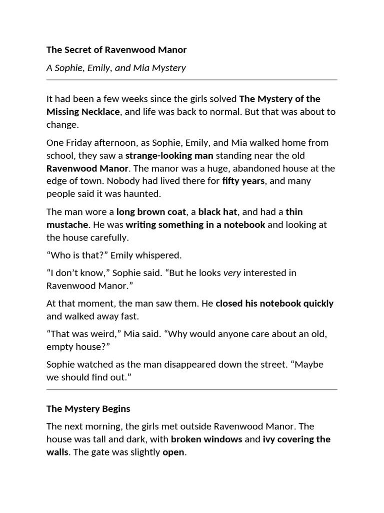 Secrets of Ravenwood Manor Revealed | PDF