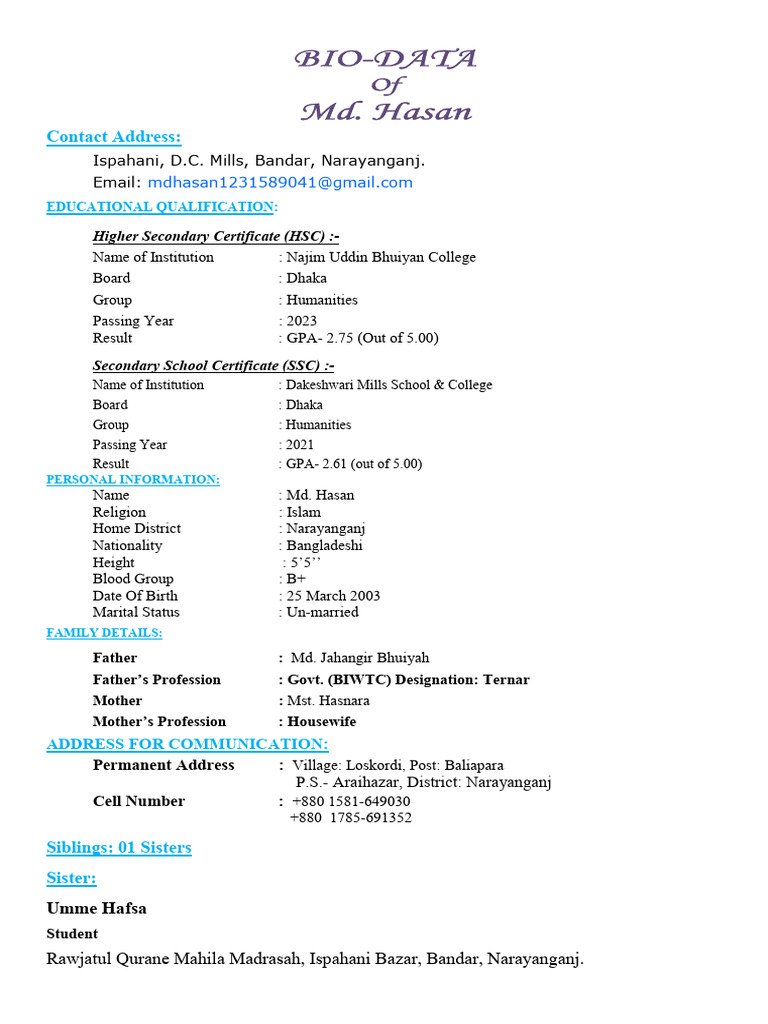 BioData - Hasan | PDF