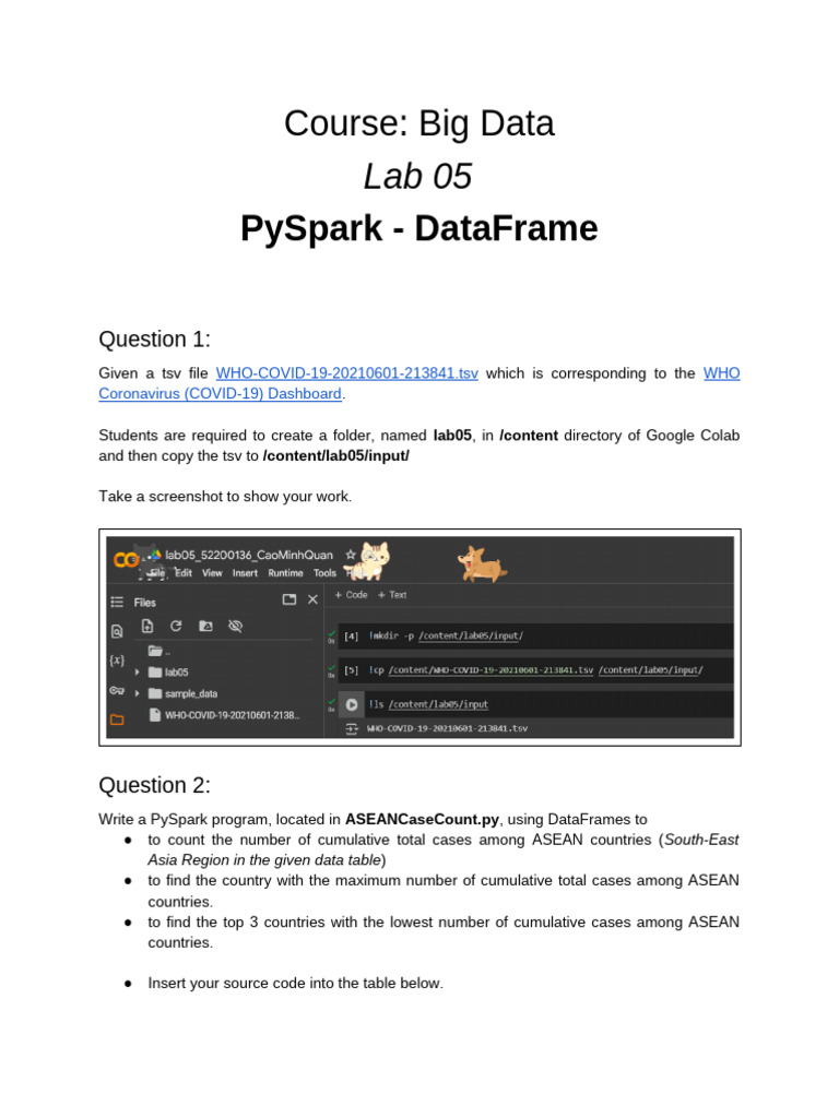 Lab 05 - PySpark - DataFrame (1) | PDF | Apache Spark | Computer Programming