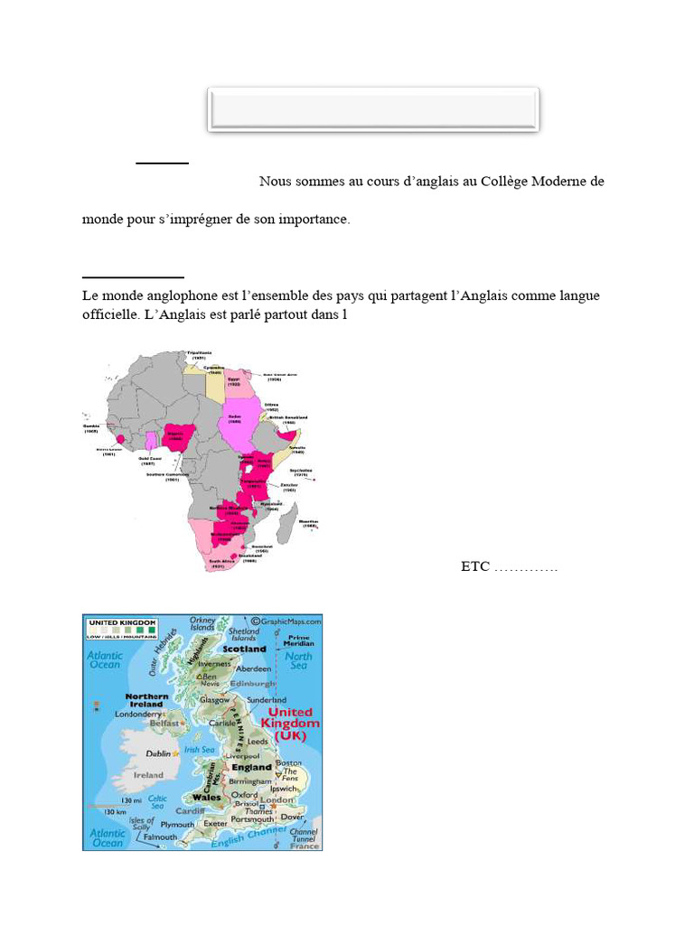 Cours d'Impregnation 6ème_le Monde Anglophone | PDF | Langue anglaise | Langues en Europe