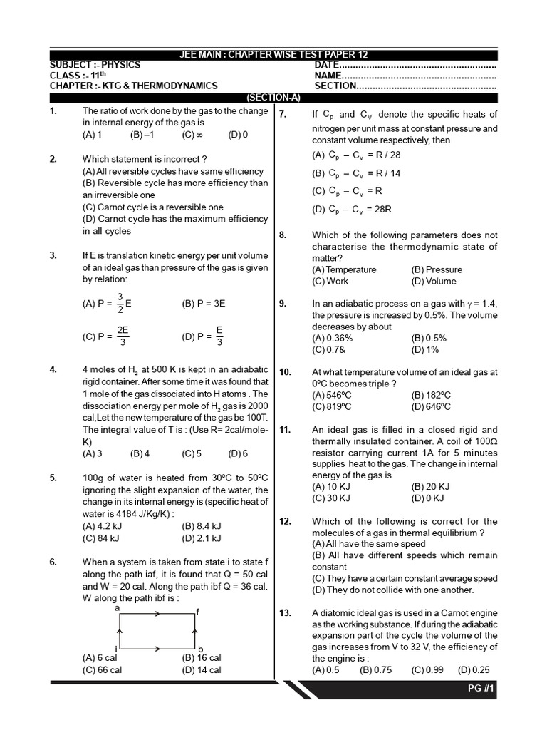 12-Ktg & Thermodynamics Question | PDF | Gases | Temperature