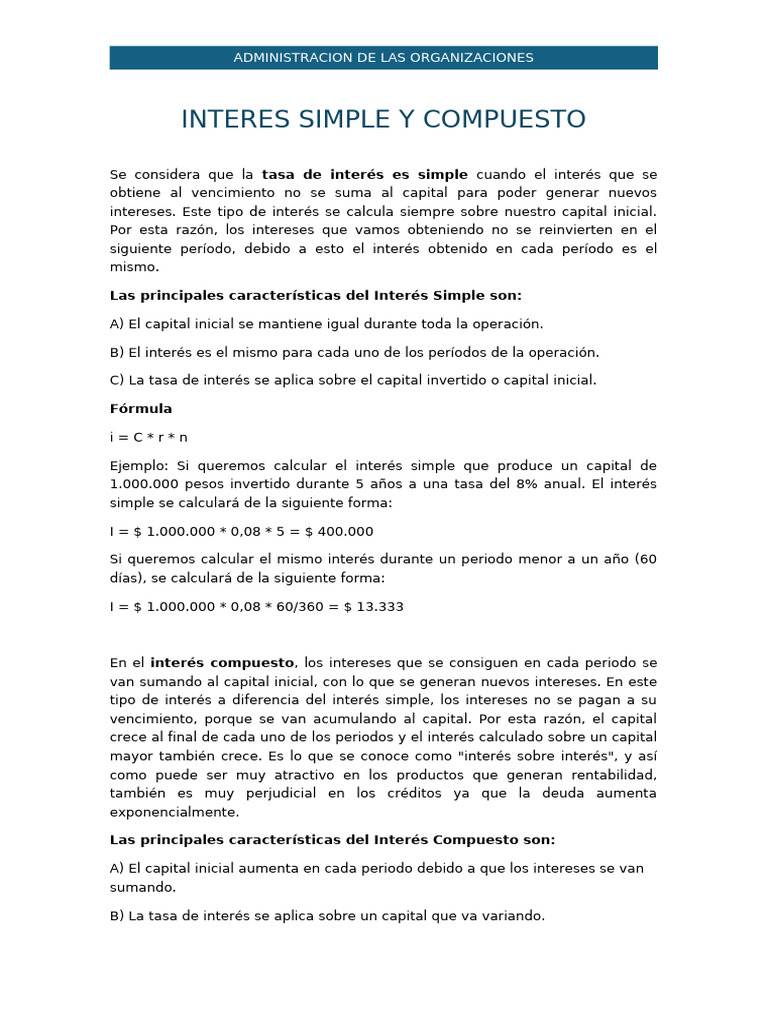 Interés Simple vs Compuesto: Guía Completa | PDF | Interés | Interés ...