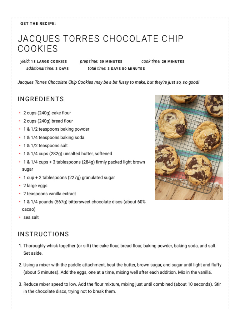 Jacques Torres Chocolate Chip Cookies - Bake or Break | PDF | Cakes ...