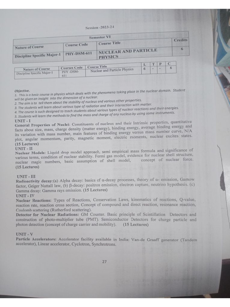 Nuclear Physics Syllabus 6th Sem | PDF