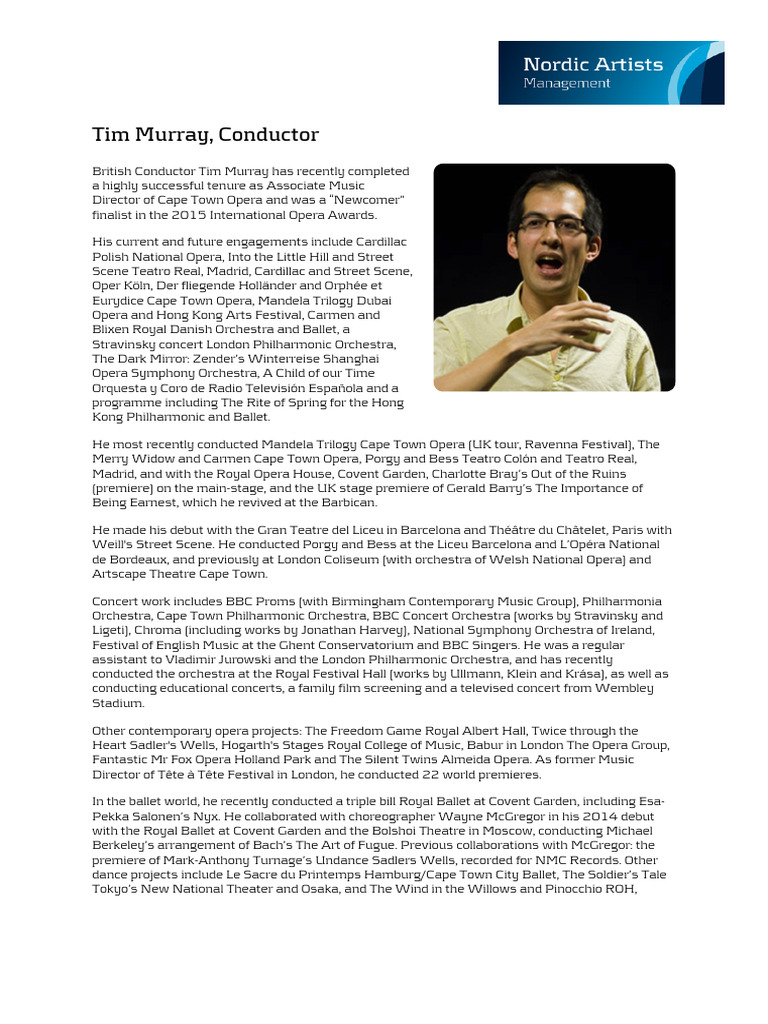 Tim Murray: Acclaimed British Conductor | PDF | Opera | Orchestras