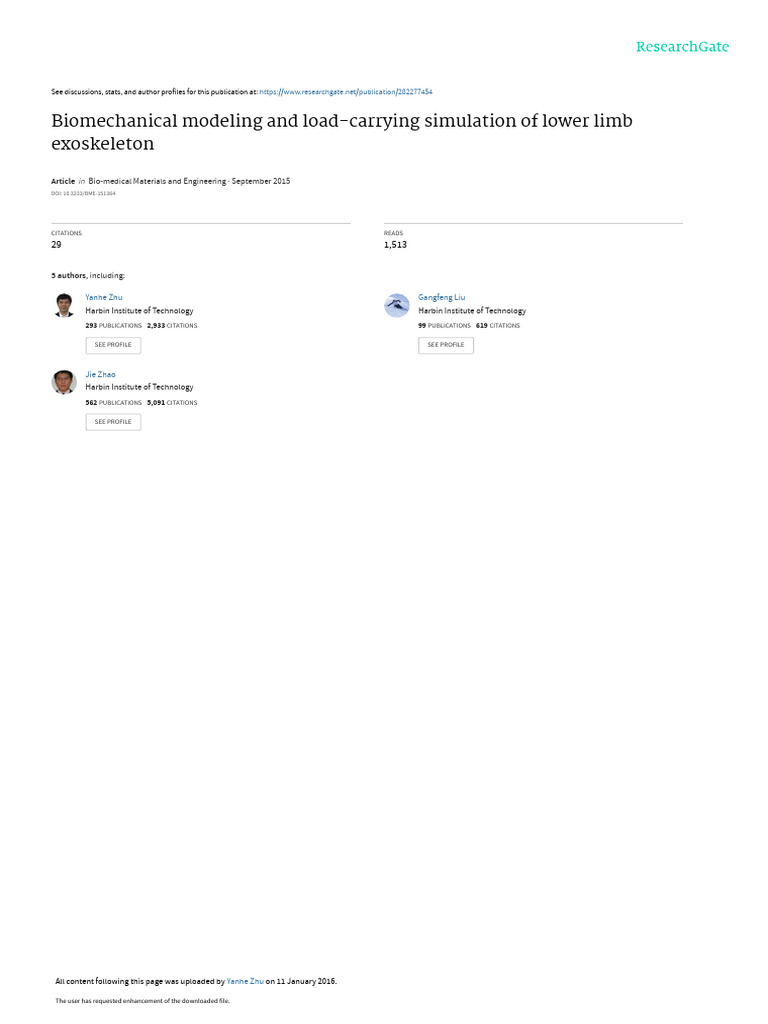 Biomechanical Modeling and Load-Carrying Simulation of Lower Limb Exoskeleton | PDF | Simulation ...