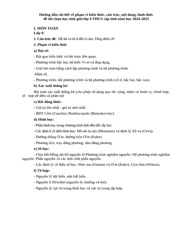 1. Phạm Vi, Cấu Trúc Đề HSG TOÁN 9 | PDF