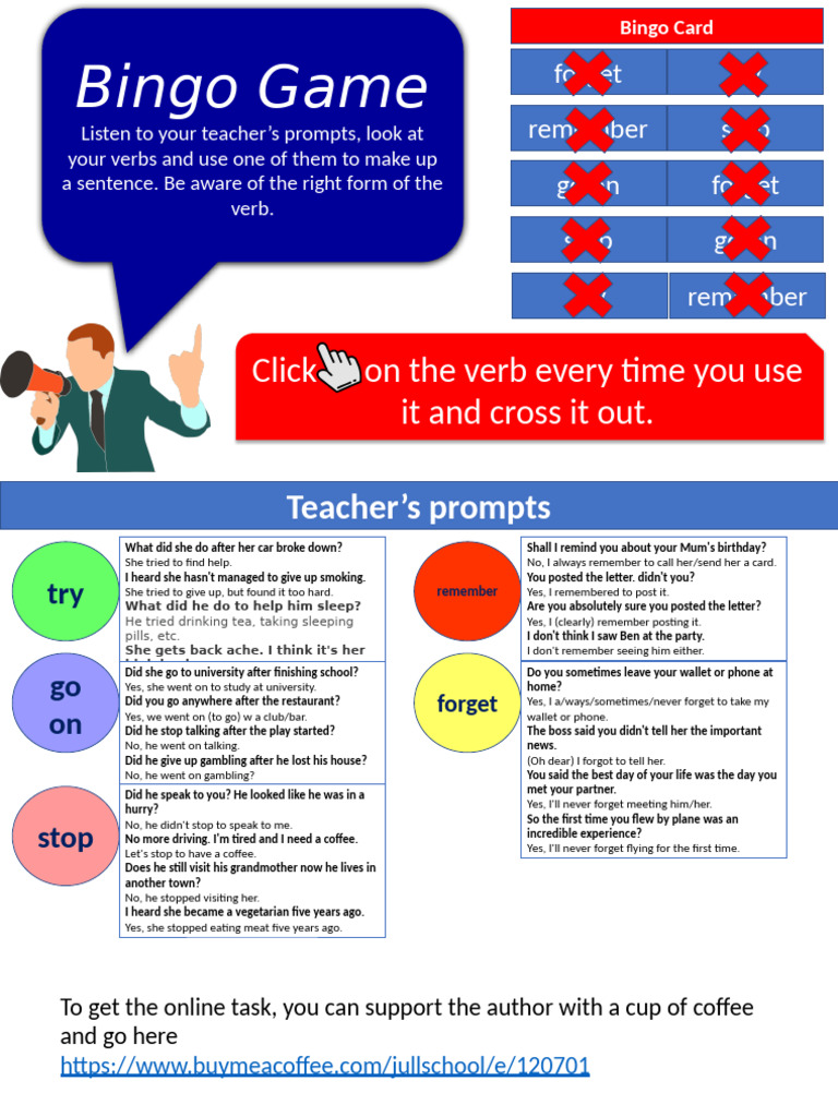 Gerund Infinitive Online Bingo Game Esl - 148586 | PDF | Grammar ...