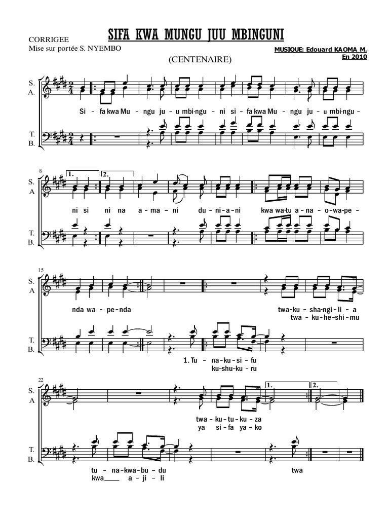 SIFA - KWA - MUNGU - JUU - MBINGUNI Centenaire | PDF