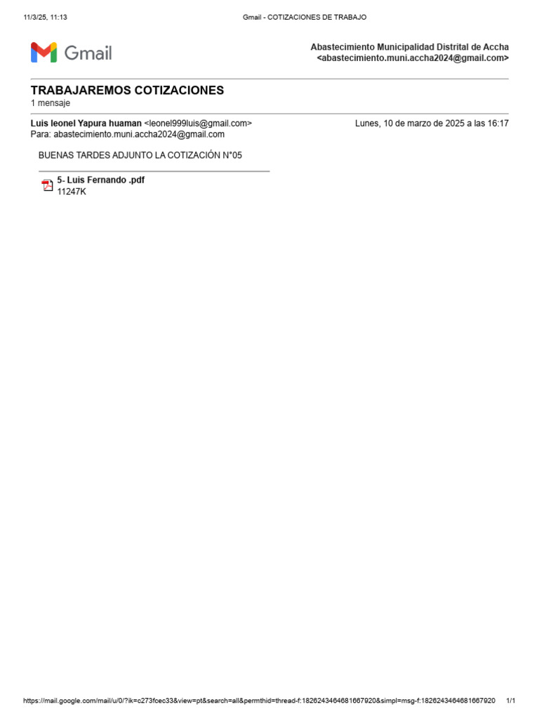 Gmail - COTIZACIONES CZ - 5-LUIS FERNADO | PDF