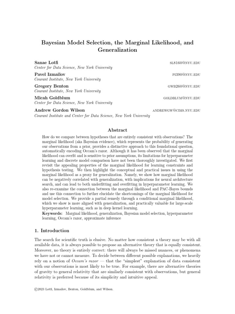 Bayesian Model Selection The Marginal Likelihood And Pdf Bayesian