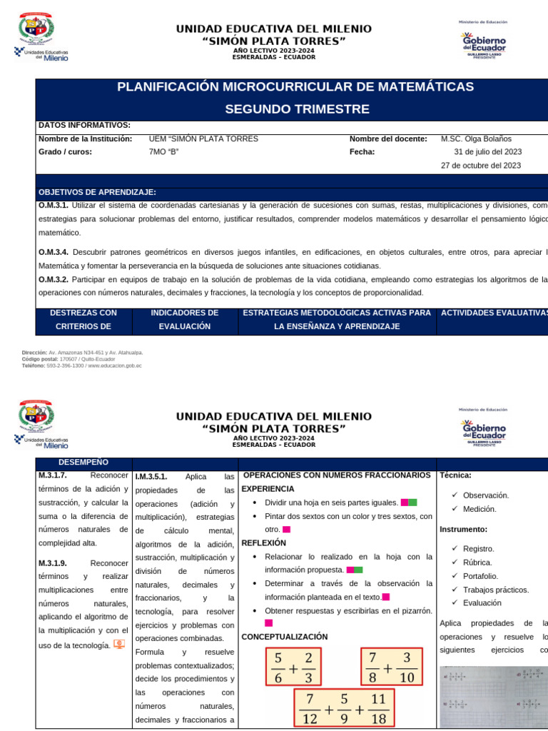 7mo - Mate - Trimestre Dos - 2023 | PDF | Matemáticas