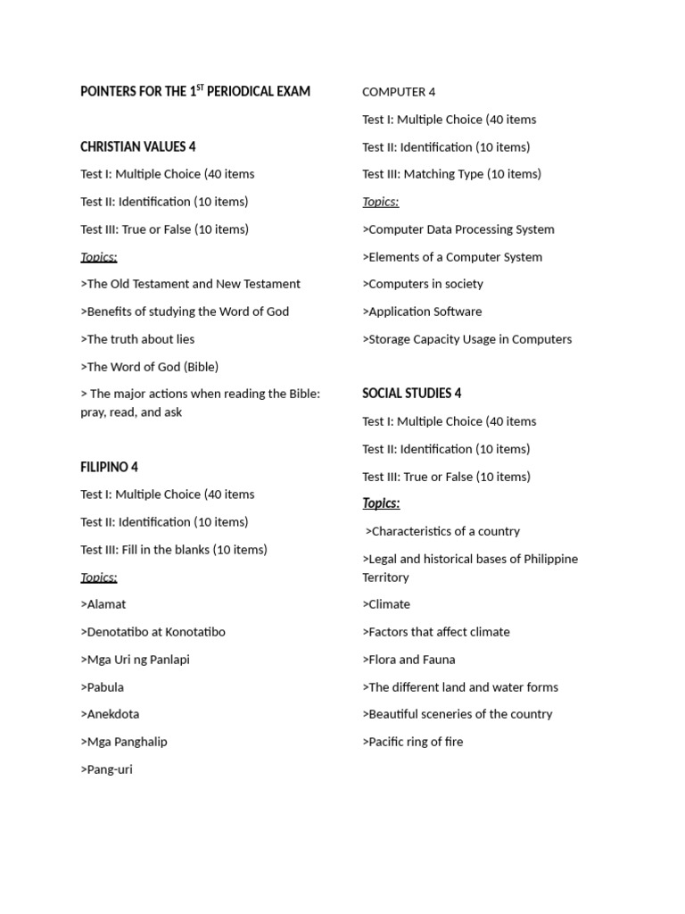 Pointers For The 1ST Periodical Exam | PDF