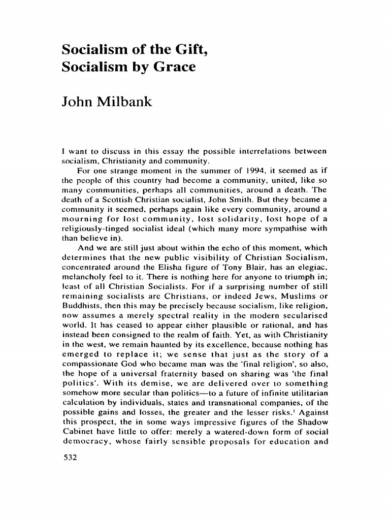 John Milbank - Socialism of The Gift, Socialism by Grace | PDF ...