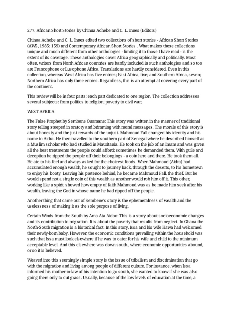 African Short Stories Anthology Review | PDF