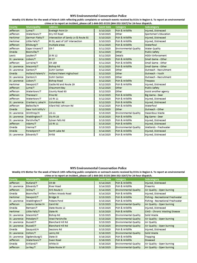 DEC Region 6 Police Activity March 10-16, 2025 | PDF | Natural ...