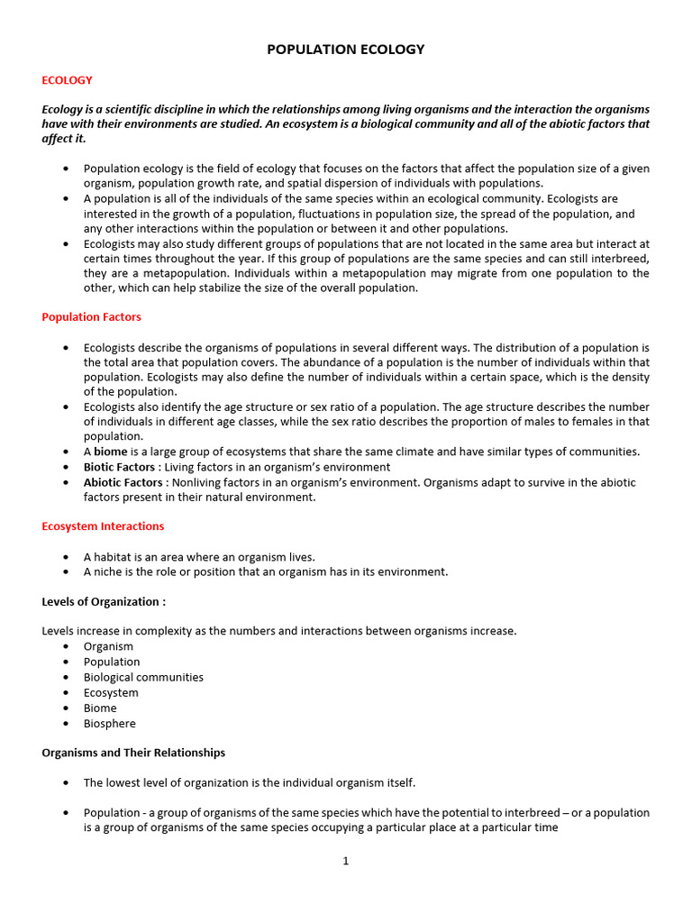 Population Ecology Overview for Students | PDF | Ecology | Zoology