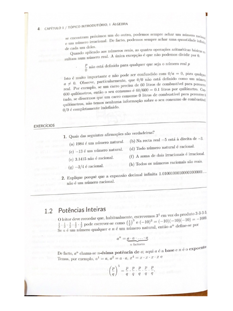 4 Capítulo 1 Tópico Introdutório, I Álgebra | PDF