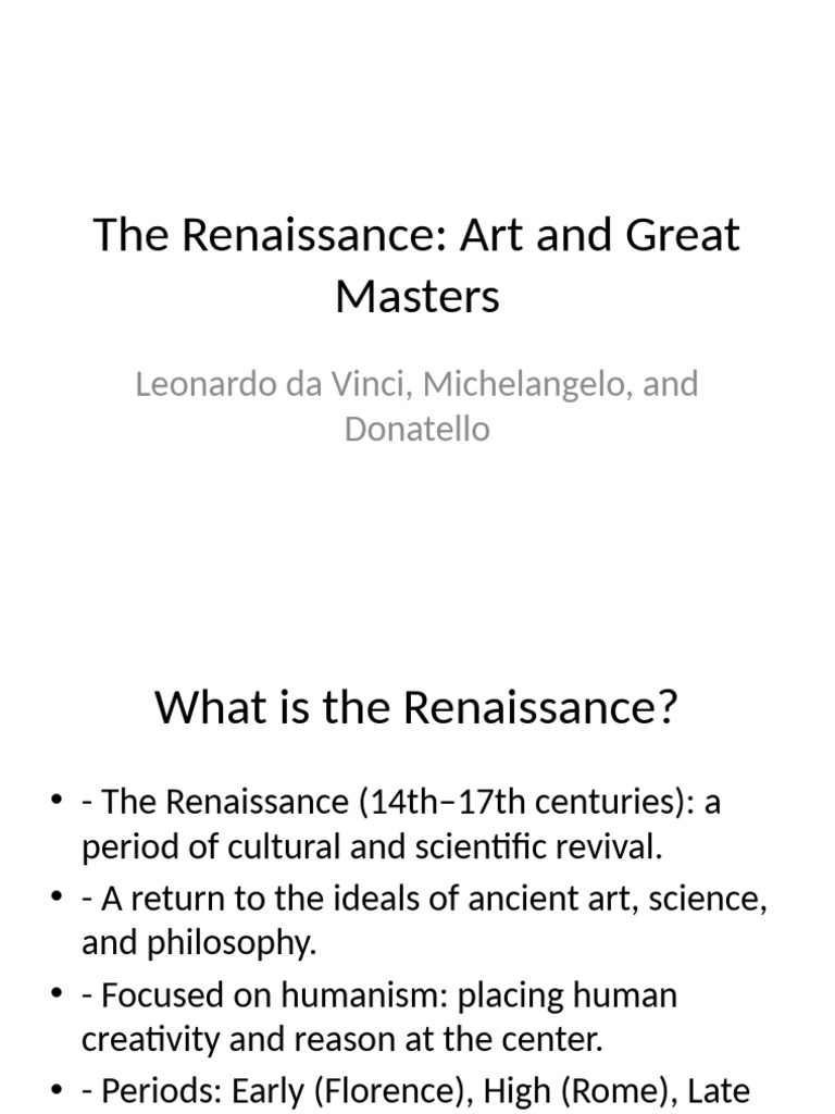 Renaissance Presentation English | PDF | Renaissance | Michelangelo