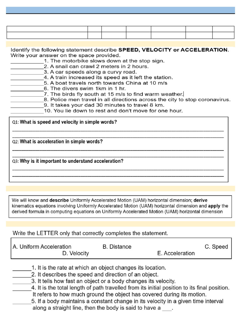 SCI9Q4 LESSON 1 Uniformly Accelerated Motion UAM Horizontal Dimension | PDF