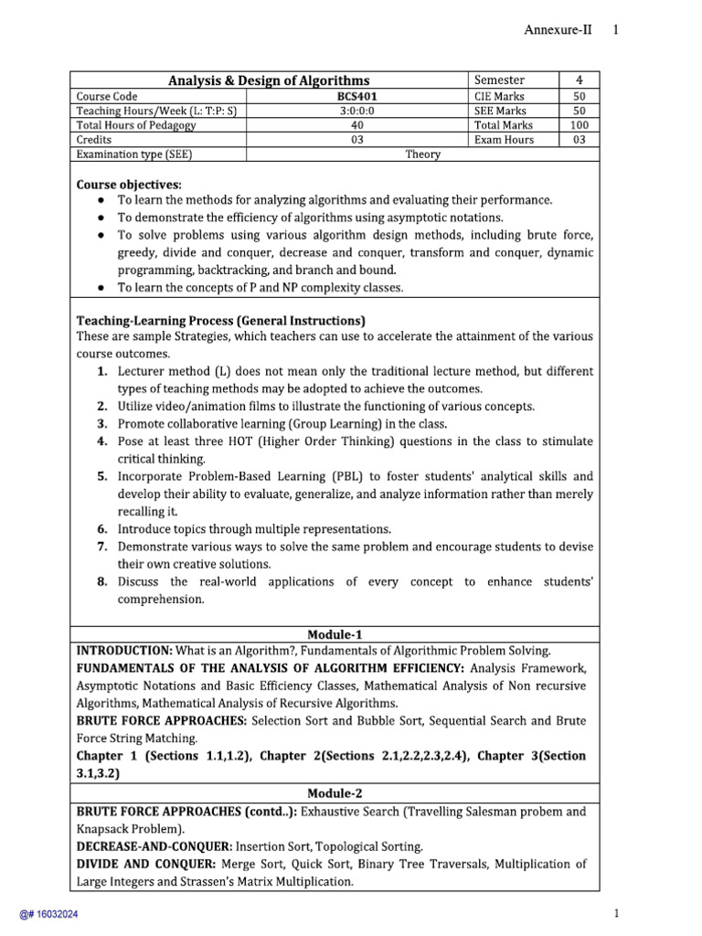 DAA Syllabus 2022scheme | PDF