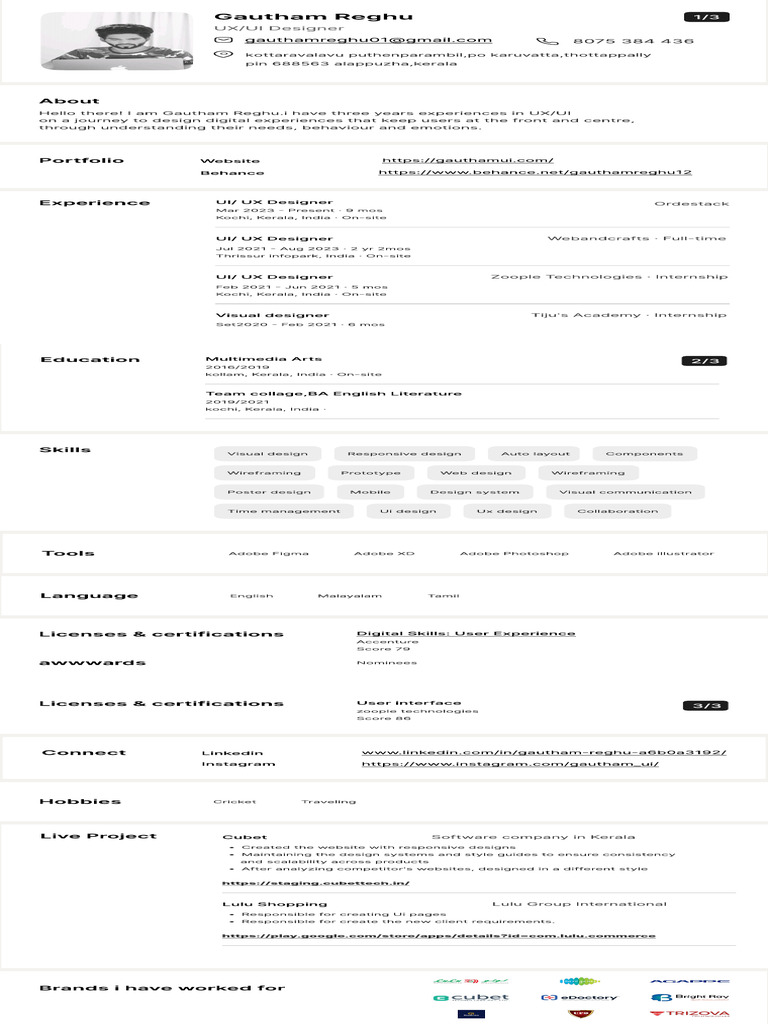 Gautham Reghu 2024 UX - UI Designer Resume-1 | PDF