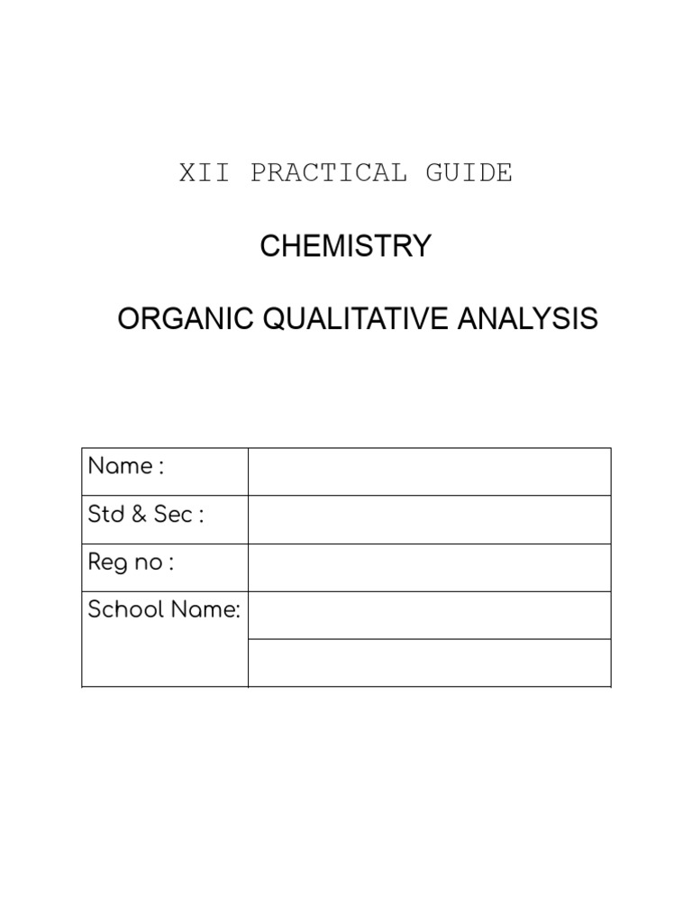 12th Chemistry Practical Organic Qualitative Analysis English Medium PDF Download | PDF ...