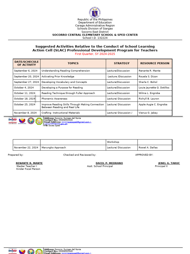 SLAC Professional Development Program For Teachers | PDF | Lecture ...