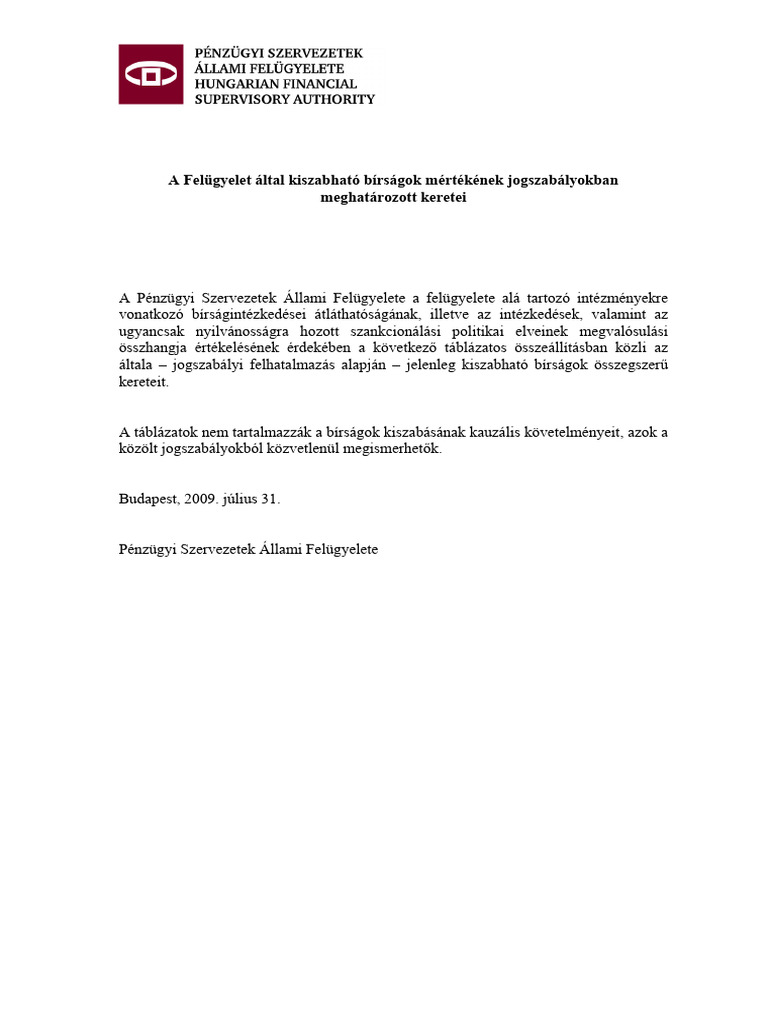 Bírságtábla MNB | PDF