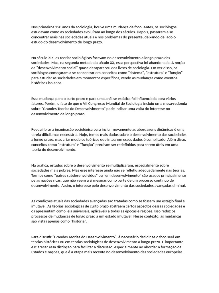 Mudanças na Teoria Sociológica: Foco Atual | PDF | Sociologia ...
