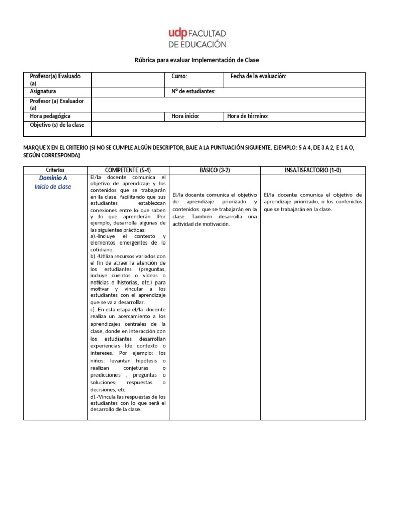 Rúbrica Evaluación Clase. PPII | PDF | Evaluación | Enseñando