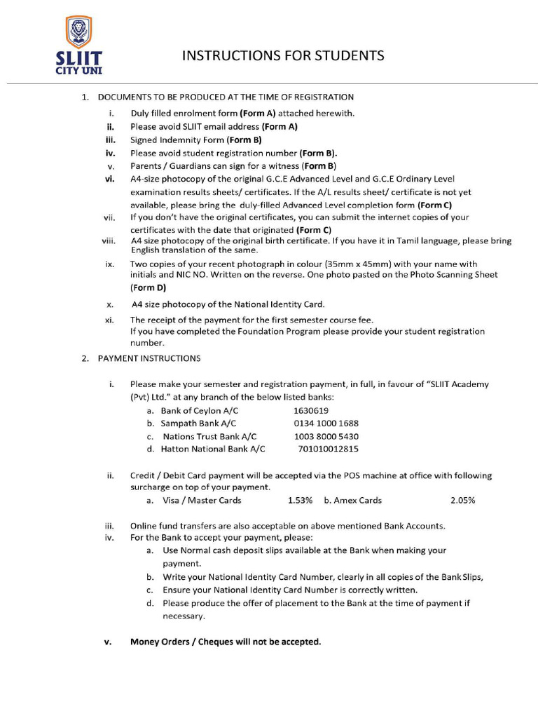 SLIIT CITY UNI - Updated Registration Form - July Intake 2024 | PDF | Indemnity | Legal Liability